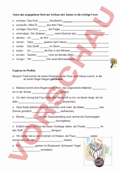 Arbeitsblatt: Perfekt - Deutsch - Grammatik