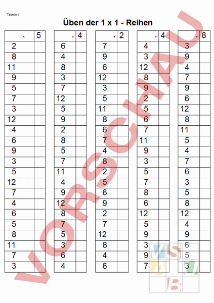 Arbeitsblatt: 1x1 Reihen üben - Mathematik - Multiplikation