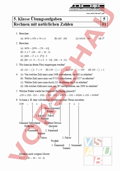Arbeitsblatt: Rechnen - Mathematik - Gemischte Themen