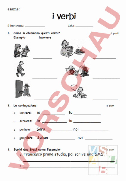 Arbeitsblatt: i verbi - Italienisch - Grammatik