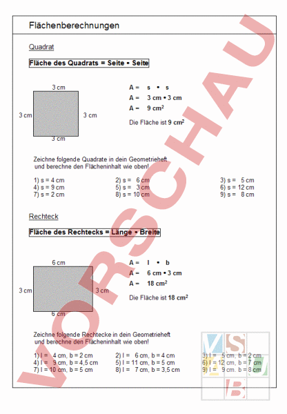 Arbeitsblatt: Flächenberechnungen - Geometrie - Flächen