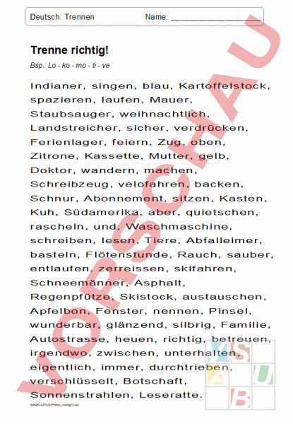 Arbeitsblatt: Trenne richtig - Deutsch - Rechtschreibung