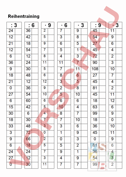 Arbeitsblatt: 3er 6er 9er Reihe - Mathematik - Multiplikation