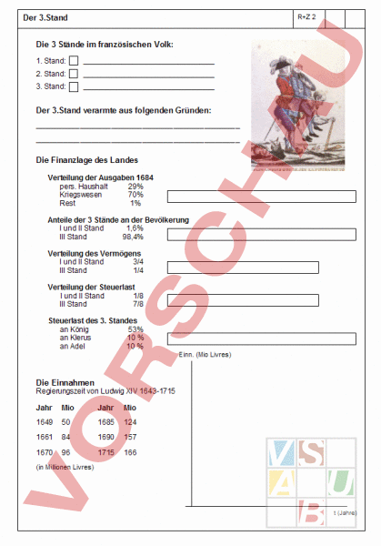 Arbeitsblatt: der 3.Stand - Geschichte - Neuzeit