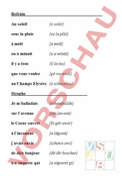 Arbeitsblatt: Champs-Elysées - Musik - Singen / Lieder