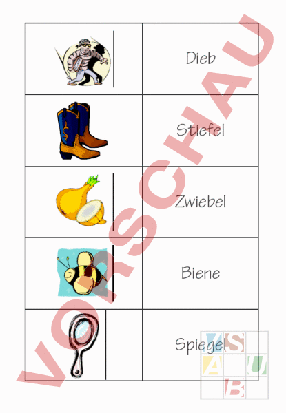 Arbeitsblatt: Bilderkarten ie - Deutsch - Erstlesen