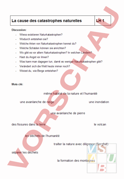 Arbeitsblatt: Discussion sur les catastrophes naturelles - Französisch ...