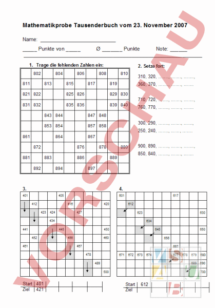 Arbeitsblatt: Tausenderbuch - Mathematik - Zahlenbereiche