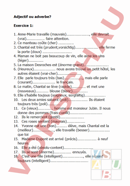 Arbeitsblatt: adjectif ou adverbe - Französisch - Grammatik