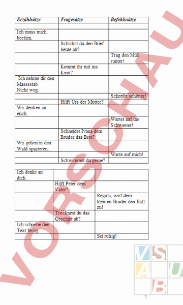 Arbeitsblatt: Satzarten - Deutsch - Grammatik