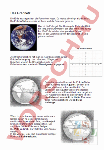 Arbeitsblatt: das gradnetz - Geographie - Kartographie / Gradnetz