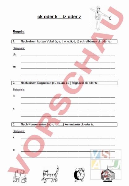 Arbeitsblatt: ck/k - Deutsch - Rechtschreibung