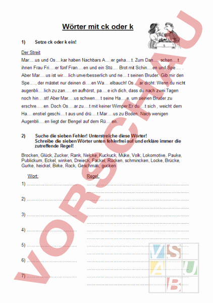 Arbeitsblatt: ck oder k - Deutsch - Rechtschreibung
