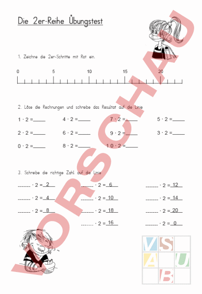 Arbeitsblatt: AB 2er-Reihe - Mathematik - Multiplikation