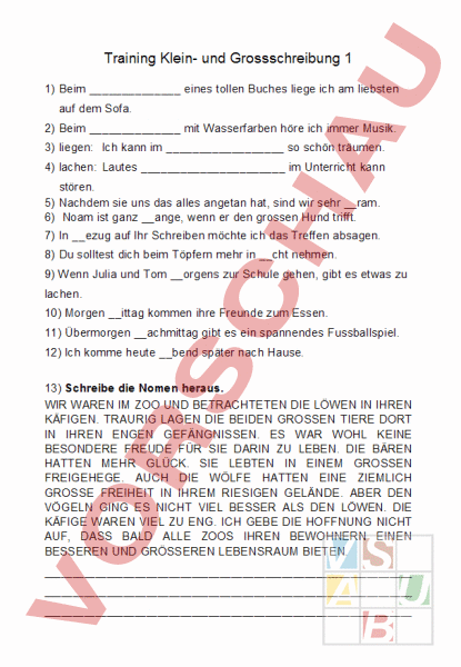 Arbeitsblatt: Grossschreibung 1 - Deutsch - Rechtschreibung