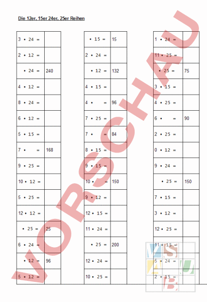 Arbeitsblatt: grossesm 1x1 - Mathematik - Multiplikation