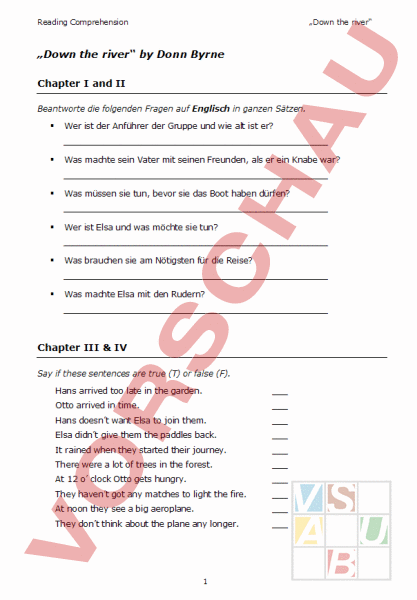 Arbeitsblatt: Down the river - Englisch - Lesen / Literatur