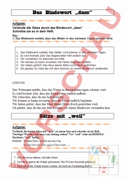 Arbeitsblatt: Bindewörter - Kommasetzung - Deutsch - Grammatik