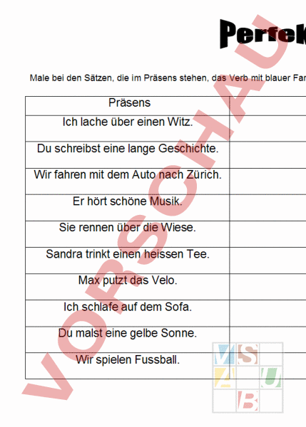 Arbeitsblatt: Zeitform: Perfekt - Deutsch - Grammatik