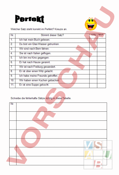 Arbeitsblatt: Zeitform: Perfekt - Deutsch - Grammatik