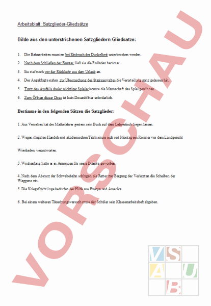 Arbeitsblatt: Satzglieder - Gliedsätze - Deutsch - Grammatik