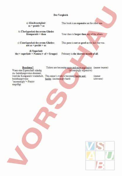 Arbeitsblatt: Der Vergleich - Englisch - Grammatik