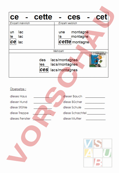 Arbeitsblatt: BC Etape 9 ce-ces-cette-cet - Französisch - Grammatik