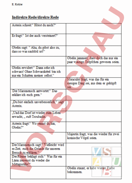 Arbeitsblatt: direkte und indirekte Rede - Deutsch - Grammatik