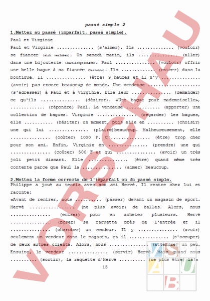 Arbeitsblatt: passé simple 2 - Französisch - Rechtschreibung
