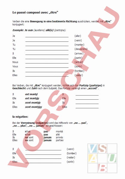Arbeitsblatt: Le passé compose avec être - Französisch - Grammatik