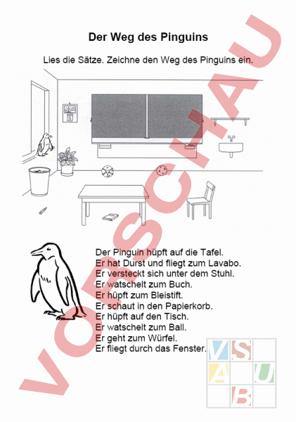 Arbeitsblatt: Der kleine Pinguin im Klassenzimmer - Deutsch ...