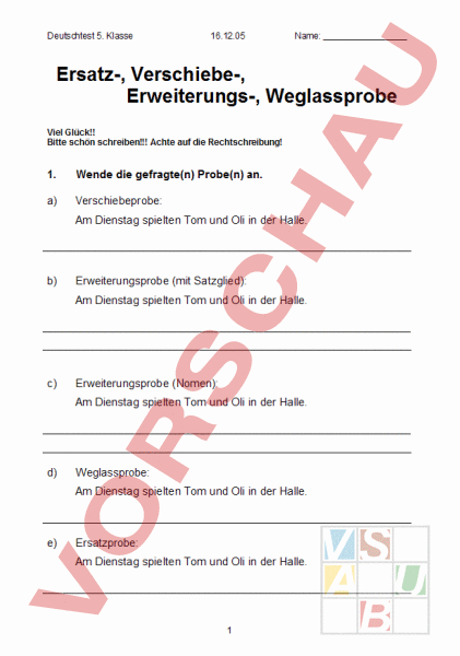 Arbeitsblatt: Die verschiedenen Proben - Test - Deutsch - Texte schreiben