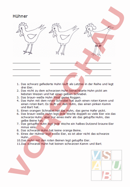 Arbeitsblatt: Logical Hühner - Deutsch - Lesefertigkeit