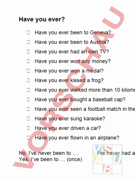 Arbeitsblatt: Have you ever? - Speaking activity - Englisch - Anderes Thema