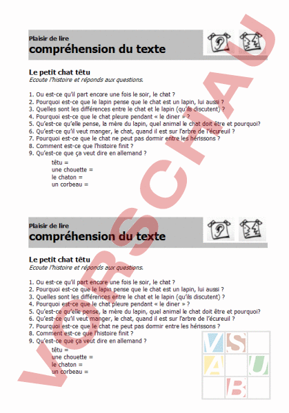 Arbeitsblatt: Plaisir de Lire - Le petit chat têtu - Französisch ...