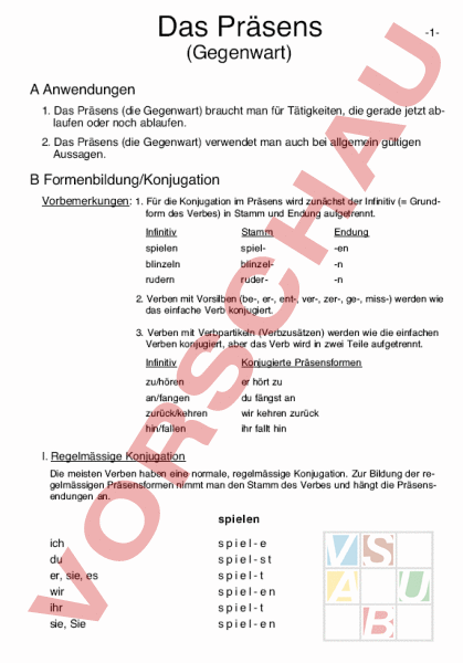 Arbeitsblatt: Präsens - Deutsch - Grammatik