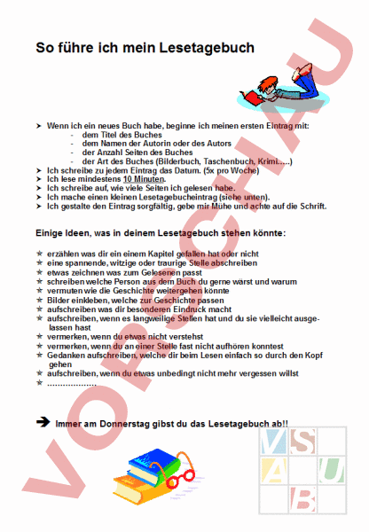 Arbeitsblatt: So führe ich mein Lesetagebuch - Deutsch - Leseförderung ...