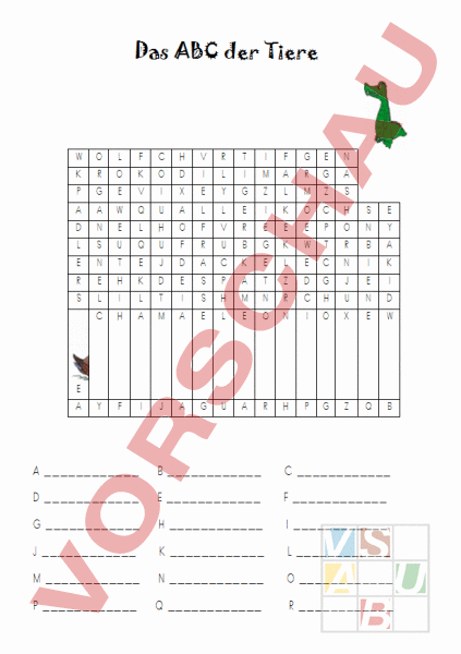 Arbeitsblatt: ABC-Suchsel - Deutsch - Rechtschreibung
