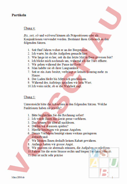 Arbeitsblatt: Partikeln - Deutsch - Grammatik