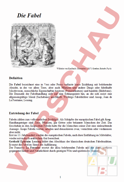 Arbeitsblatt: Fabel Arbeitsblatt - Deutsch - Erstlesen