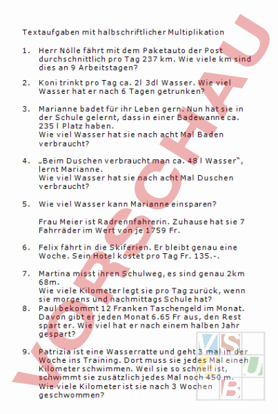 Arbeitsblatt: Textaufgaben zur halbschriftlichen Multiplikation ...