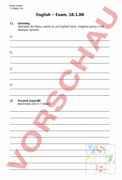 Arbeitsblatt: Test - Englisch - Texte schreiben