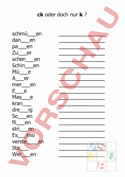 Arbeitsblatt: ck-k - Deutsch - Rechtschreibung