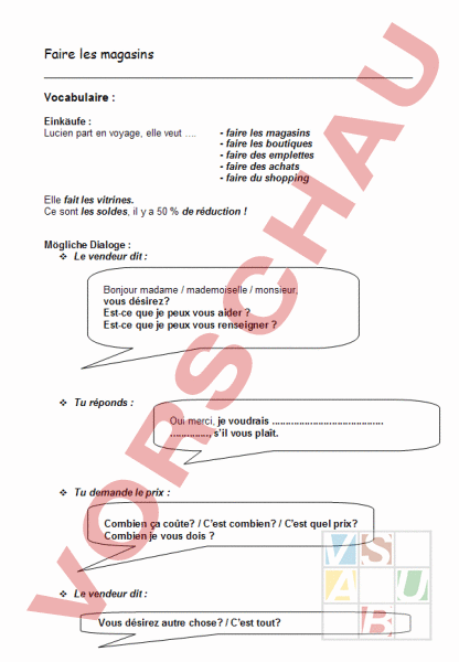 Arbeitsblatt: Faire les magasins - Französisch - Wortschatz