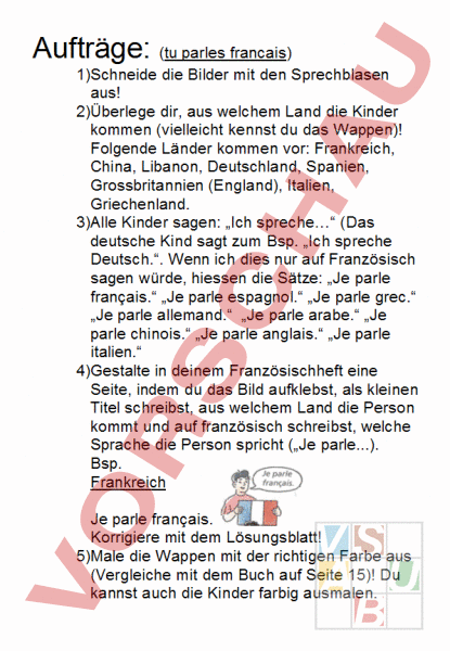 Arbeitsblatt: unité 1 tu parles français - Französisch - Texte schreiben
