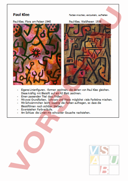Arbeitsblatt: Paul Klee - Bildnerisches Gestalten - Farbe
