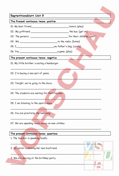 Arbeitsblatt: Repetition Unit 9 Starter - Englisch - Grammatik