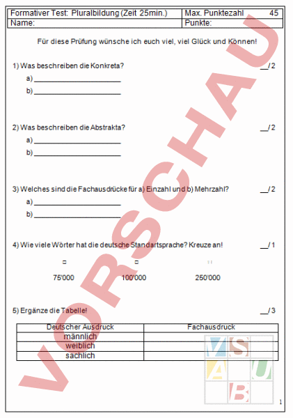 Arbeitsblatt: Nomen, Pluralbildung - Deutsch - Grammatik