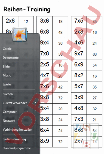 Arbeitsblatt: Kleines 1x1 Einzeltraining - Mathematik - Multiplikation