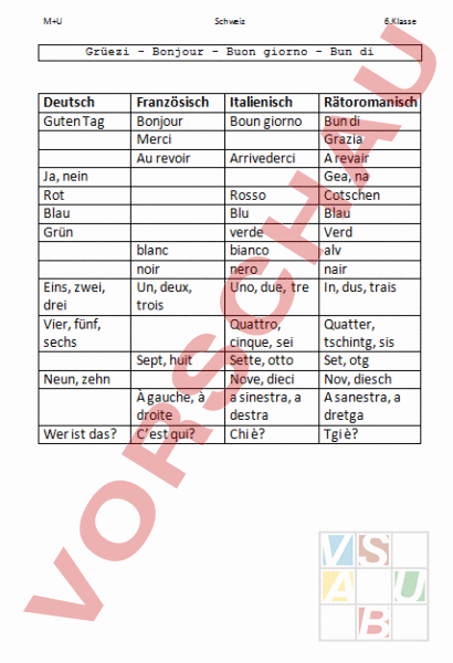 Arbeitsblatt: Sprachen der Schweiz - Geographie - Schweiz